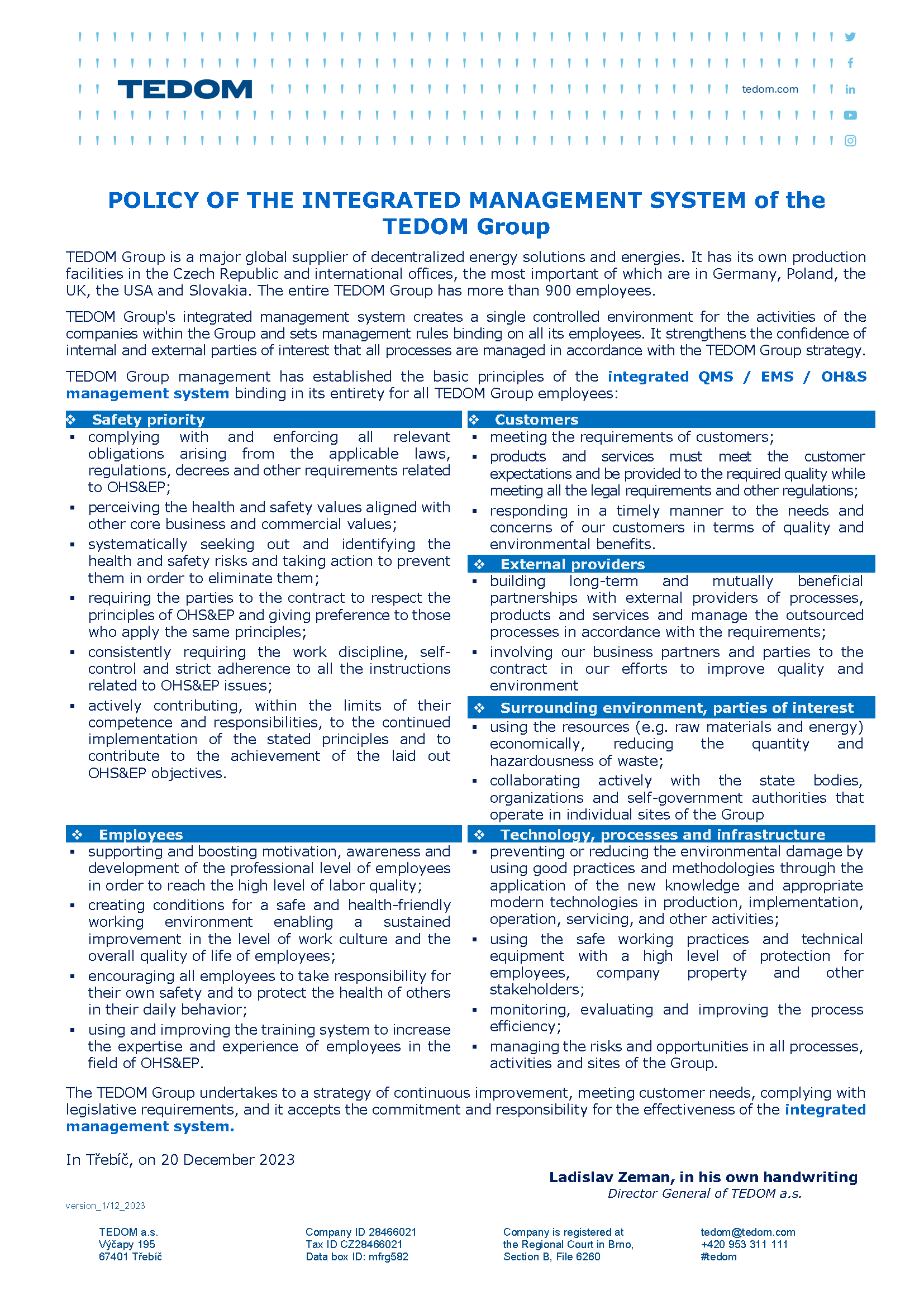 ISO certification – TEDOM